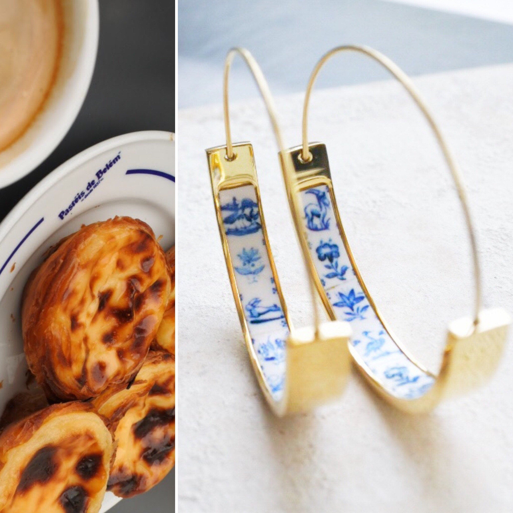 Hoop Earrings Tiles Atrio DELFT Portugal Azulejo 1.50" Stainless Steel ...